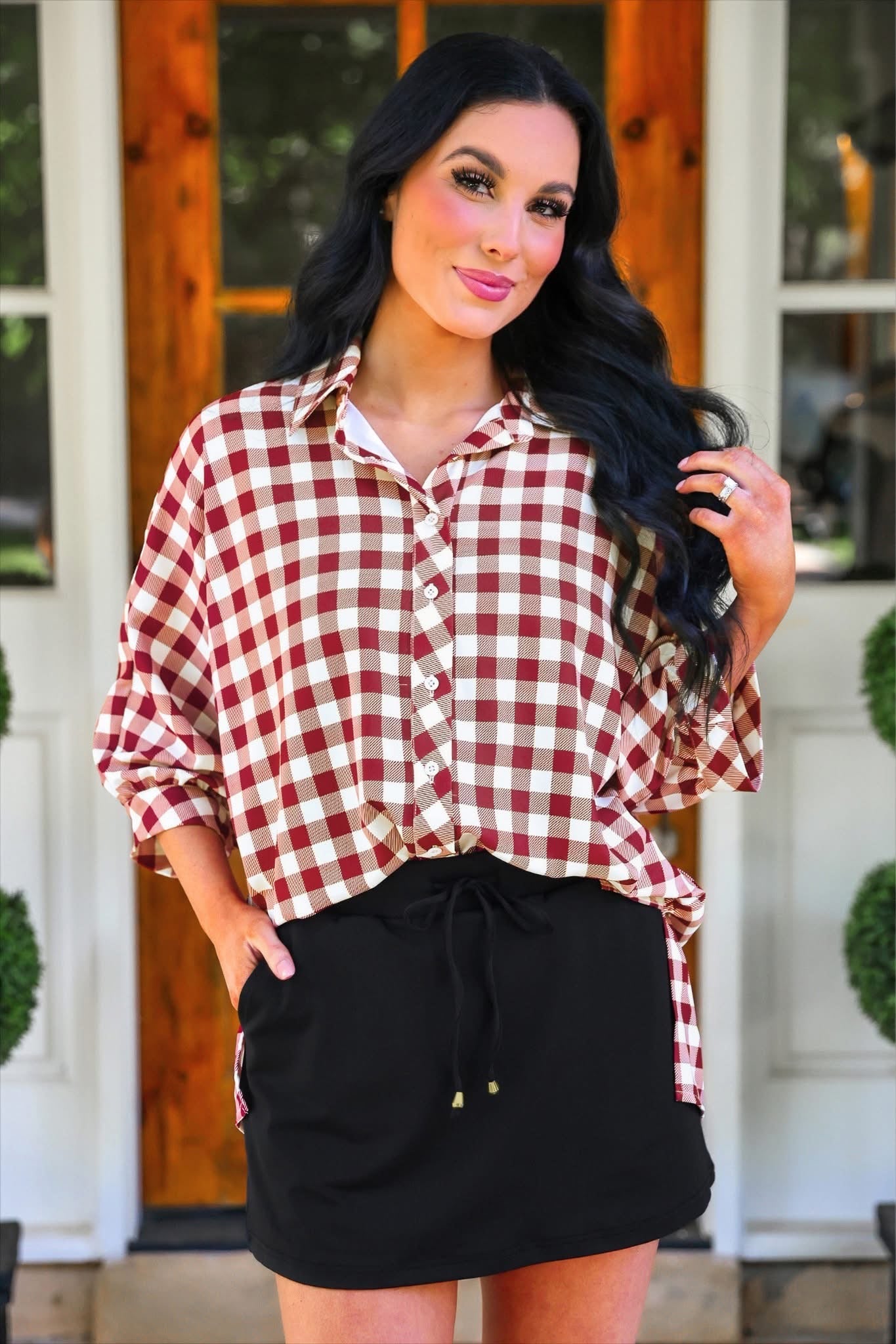 PREORDER: Sloane Button Up Top / Burgundy Gingham by Jess Lea (ETA: Ju ...