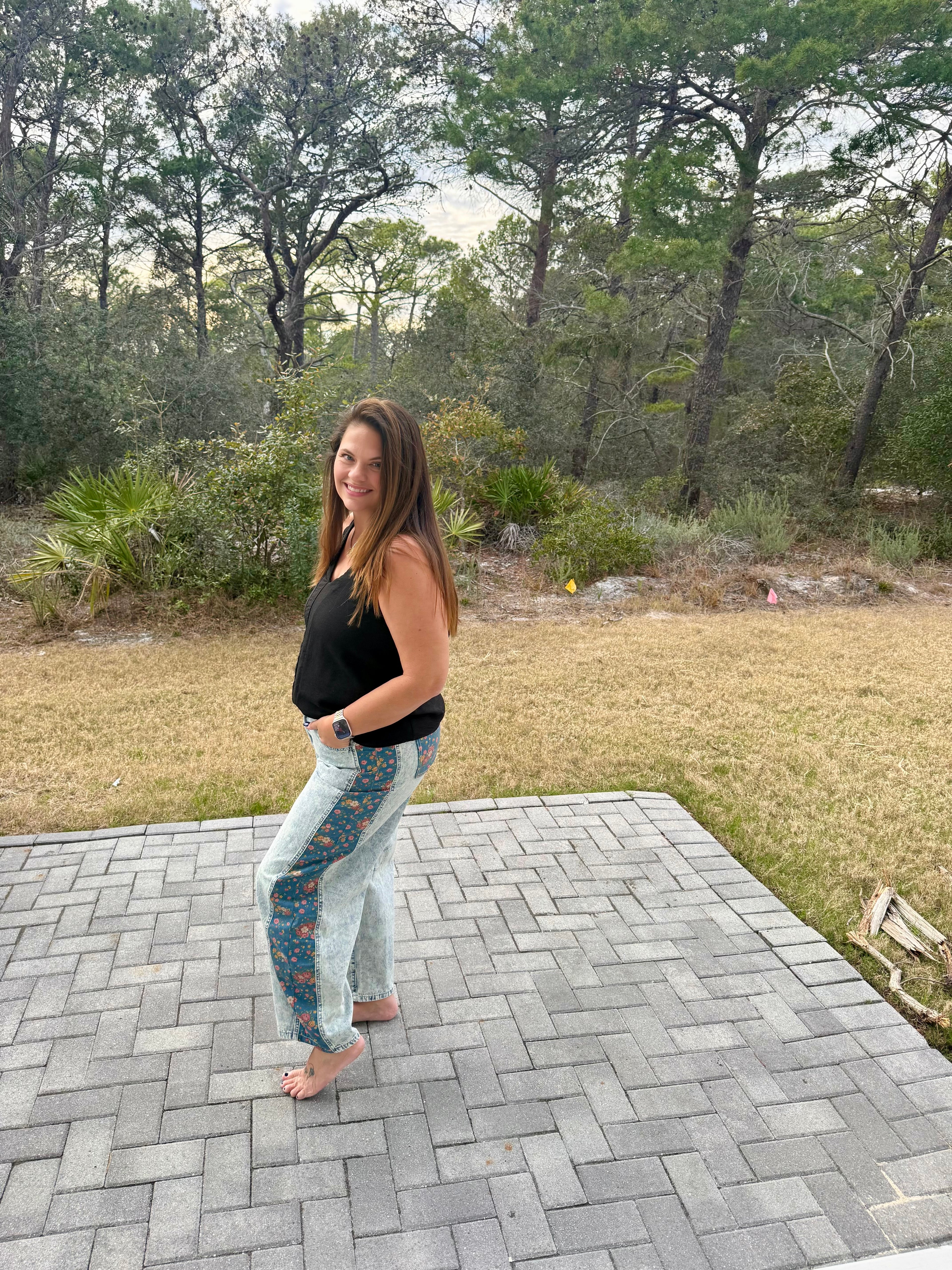 Relaxed Fit Contrast Stitch Dart Detail Floral Pants by POL (Ships 2-3 ...